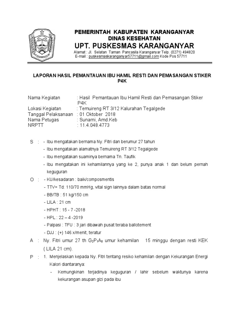 Pemantauan Kes Bumil Resti Dan Pemasangan Stiker p4k | PDF | Kesehatan ...