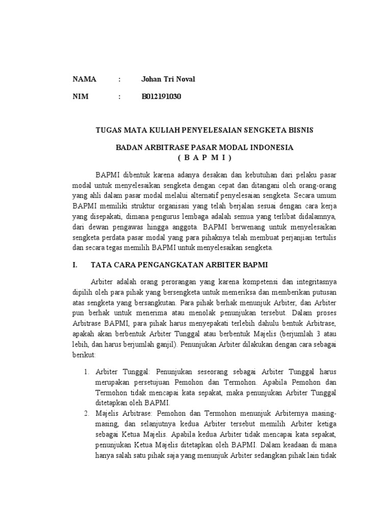 Badan Arbitrase Pasar Modal Indonesia | PDF
