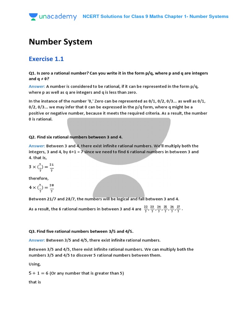Class 9 - Chapter 1 - Number System | Download Free PDF | Numbers | Integer