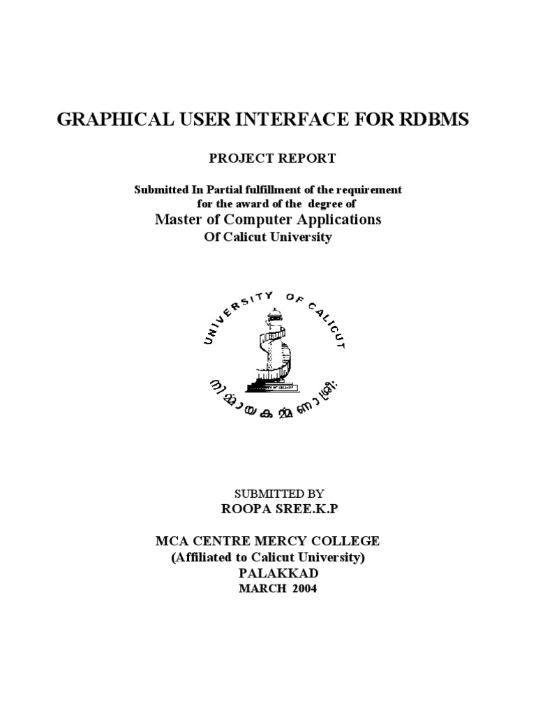 Graphical User Interface For RDBMS: Master of Computer Applications ...