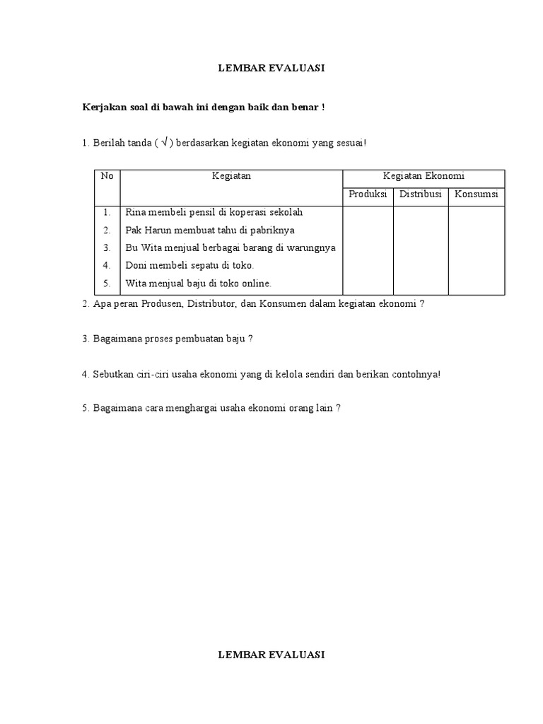 Lembar Evaluasi Ips 1 | PDF