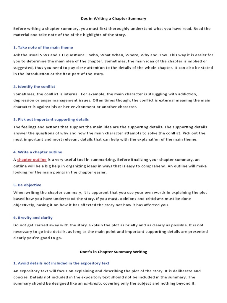 Dos and Donts in Writing A Chapter Summary | PDF | Narration | Cognition