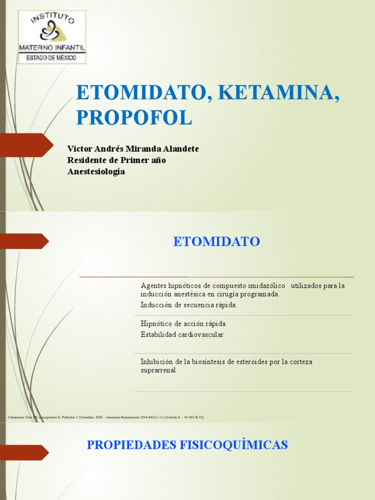 Etomidato Ketamina Propofol | PDF | Farmacocinética | Medicina CLINICA