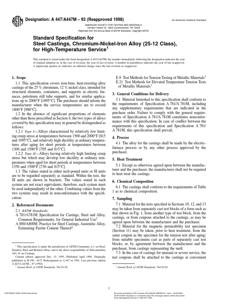 Astm A447 | PDF | Heat Treating | Ultimate Tensile Strength