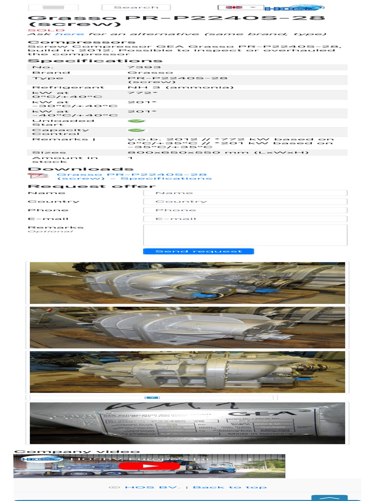 Screw Compressor GEA Grasso PR-P2240S-28 - HOS BV | PDF