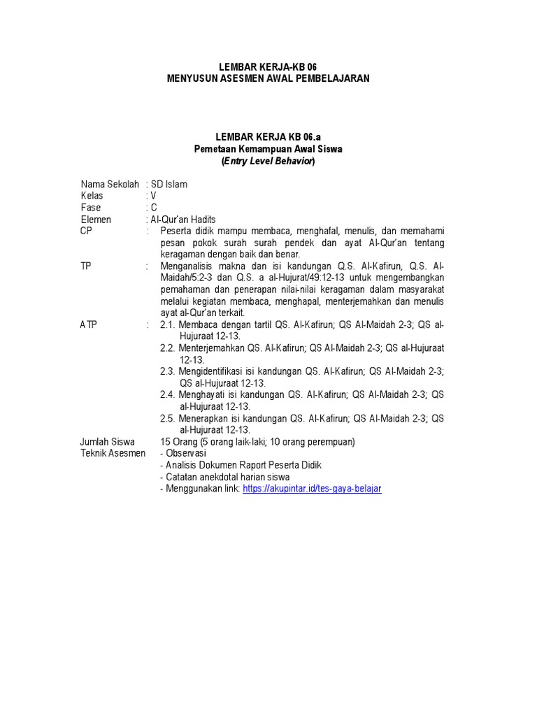 LK-06 Menyusun Asesmen Awwal PDF | PDF