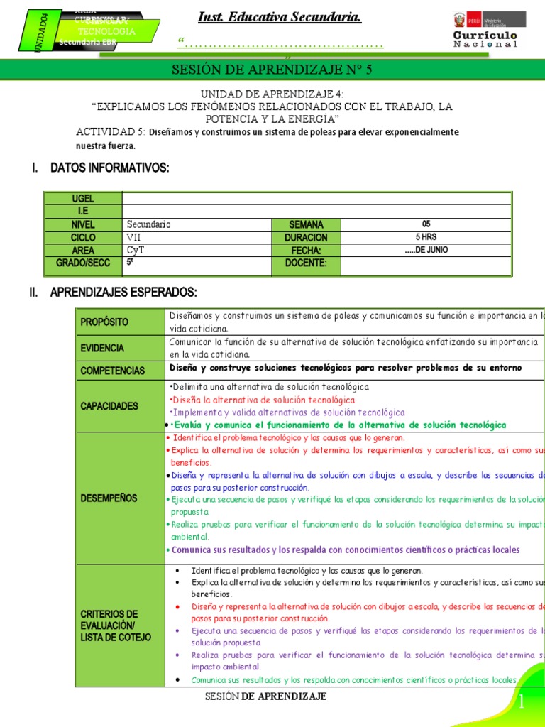 E-5º Ses Act 5-Cyt-Und 4 | PDF | Evaluación | Aprendizaje