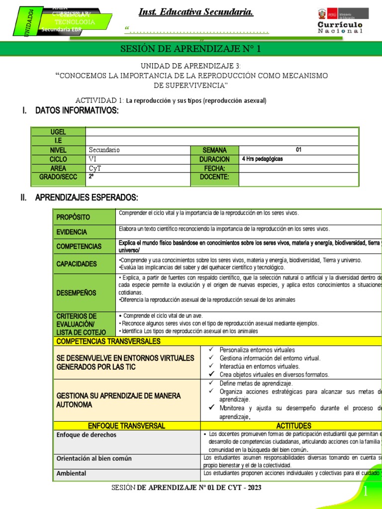 A-2º Ses-Act 1-Cyt Und 4 Sem 1 | PDF | Reproducción | Aprendizaje