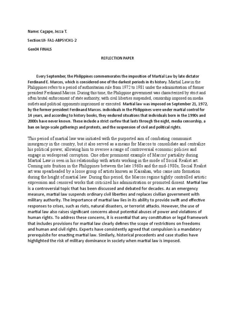 Reflection | PDF | Martial Law | Rights