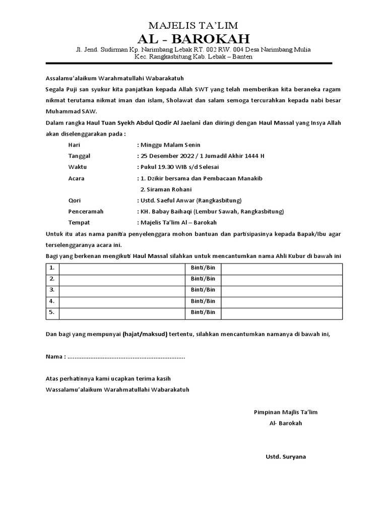 Surat Manakib Al Barokah | PDF