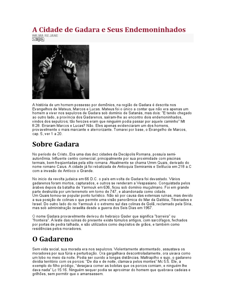 A Cidade de Gadara e Seus Endemoninhados | PDF | Jesus | Evangelho de ...