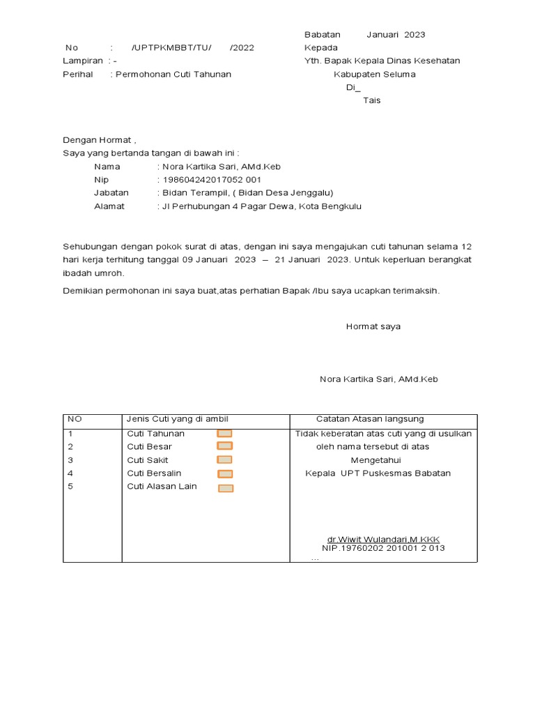 Surat Cuti Bersalin | PDF