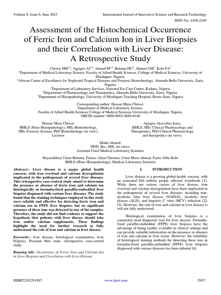 Assessment of The Histochemical Occurrence of Ferric Iron and Calcium ...