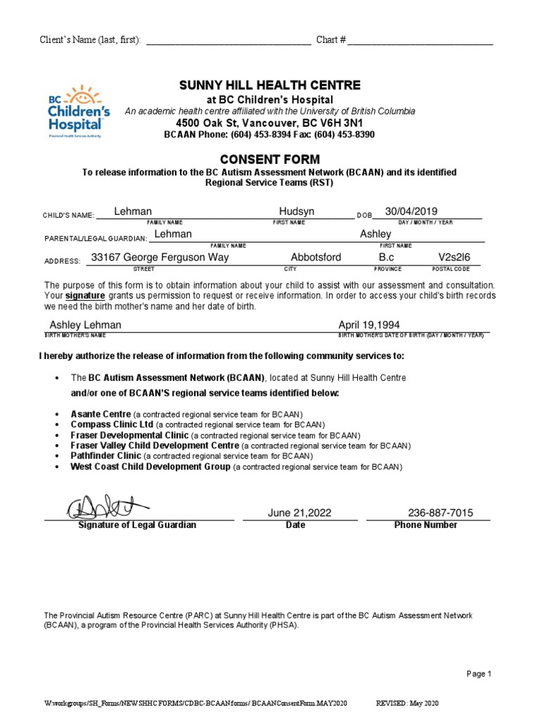 Autism Assessment Consent Form | PDF | Health Care
