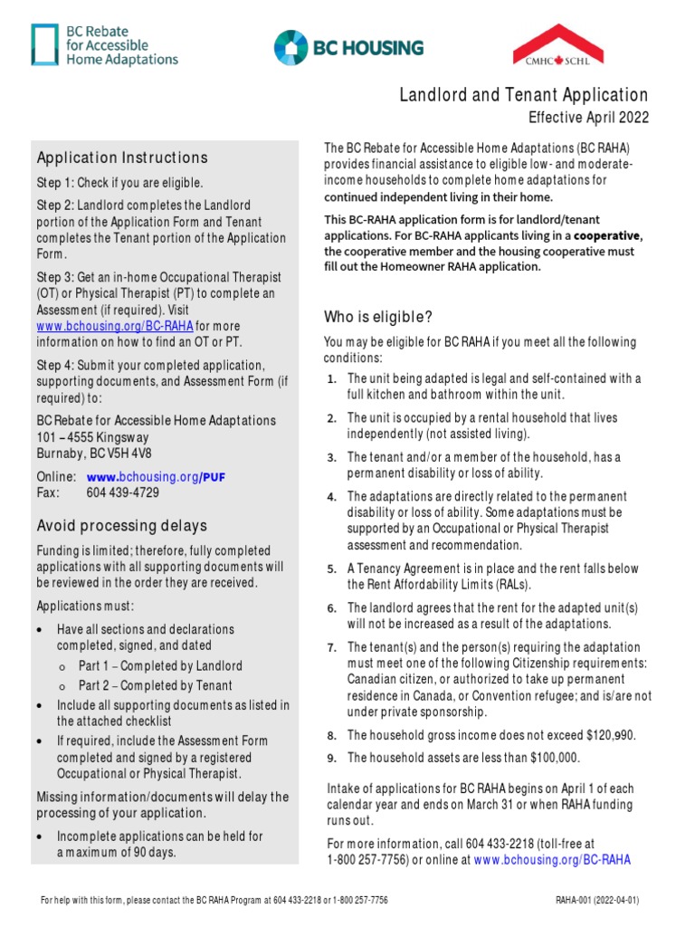 BC RAHA Landlord Tenant Application | PDF | Landlord | Lease