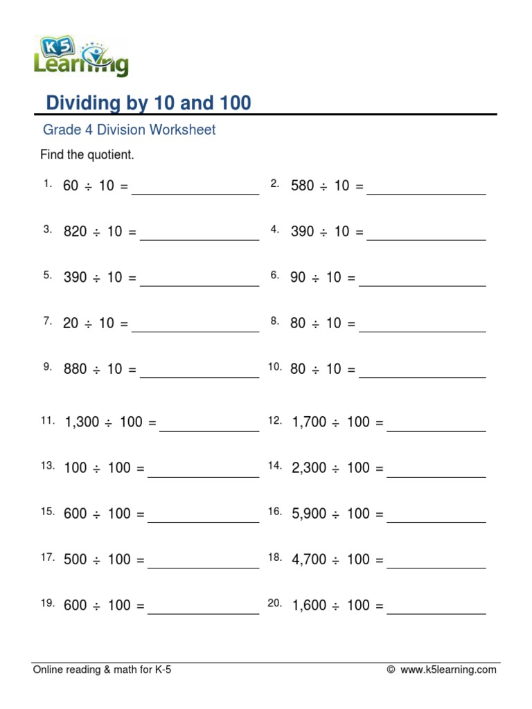 Grade 4 Divide by 10or100 F | PDF