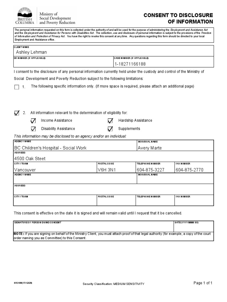 Consent to Disclosure of Information Form | PDF | Consent | Government