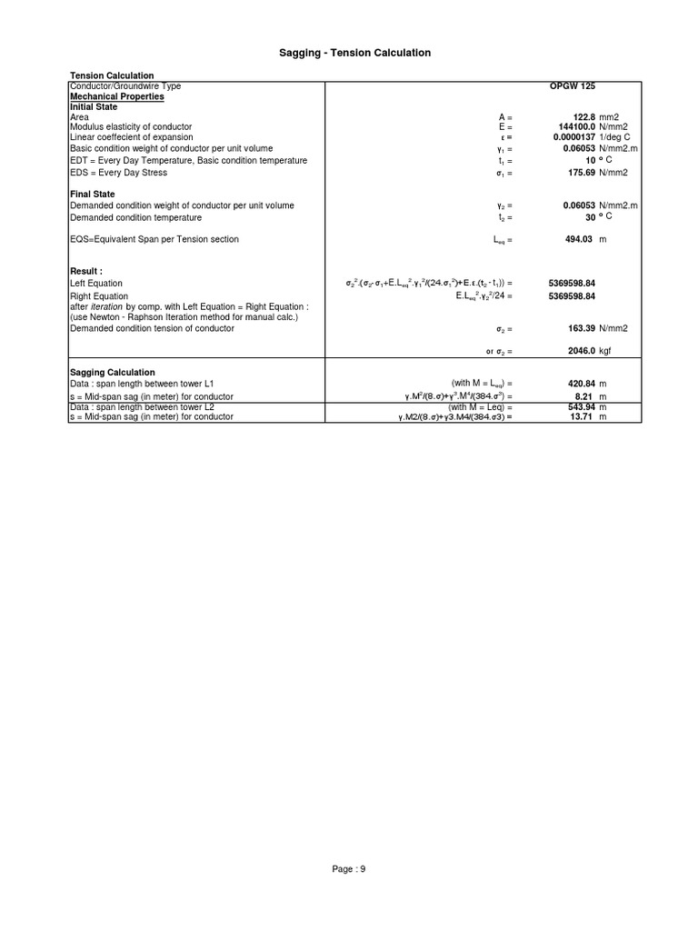 OPGW Tension & Sag Calculation | PDF