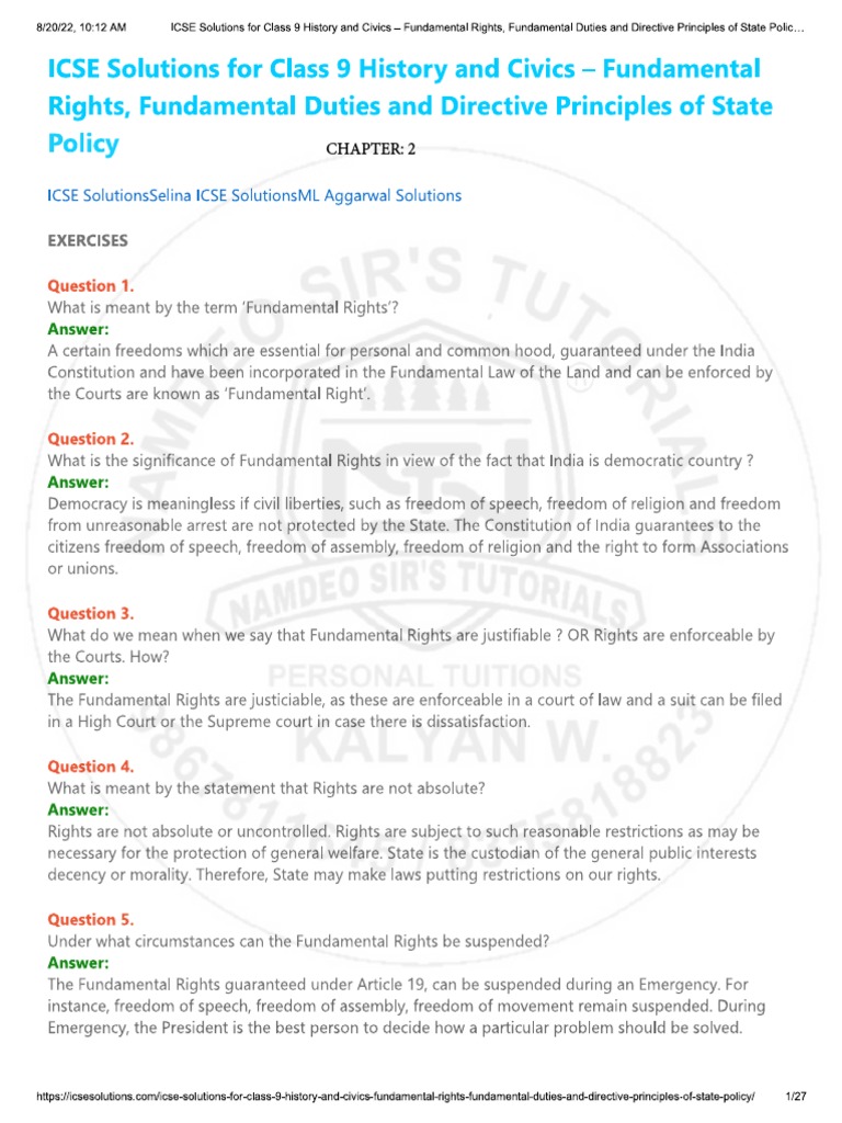 2.fundamental Rights, Fundamental Duties and Directive Principles of State Policy | PDF