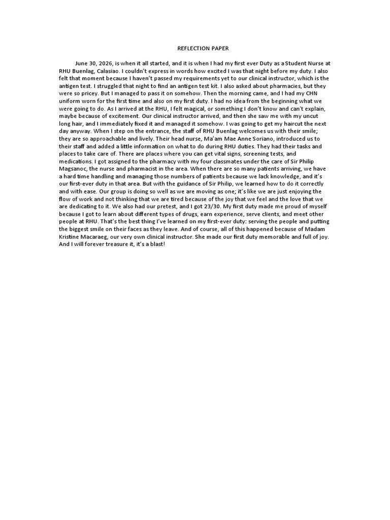 Reflection Paper | PDF | Pharmacy | Nursing