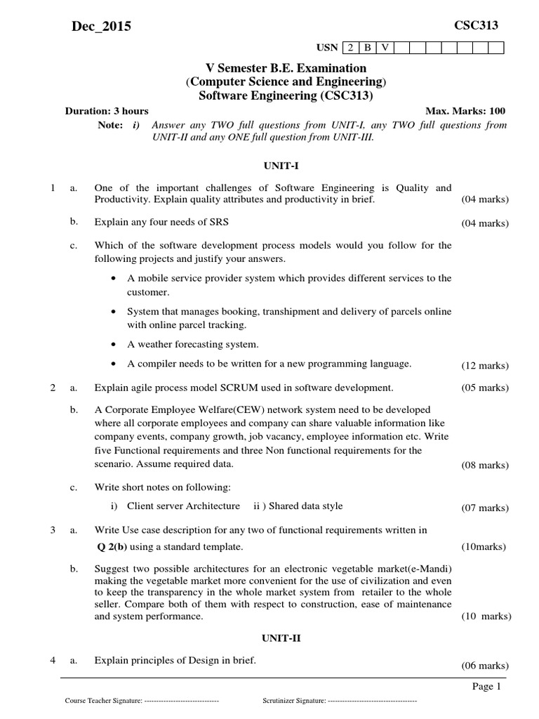 Software Engineering Exam Paper | PDF | Use Case | Software Engineering