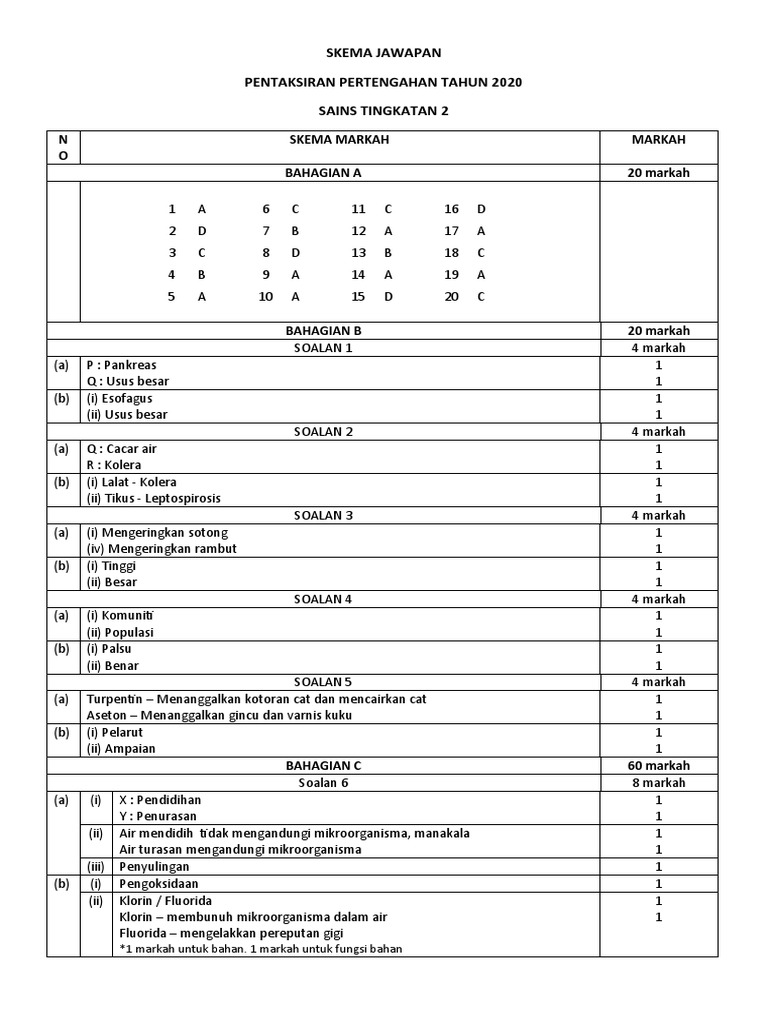 Skema Jawapan Sains F2 | PDF