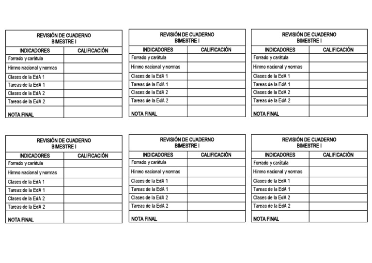 Ficha para Revisión de Cuaderno | PDF