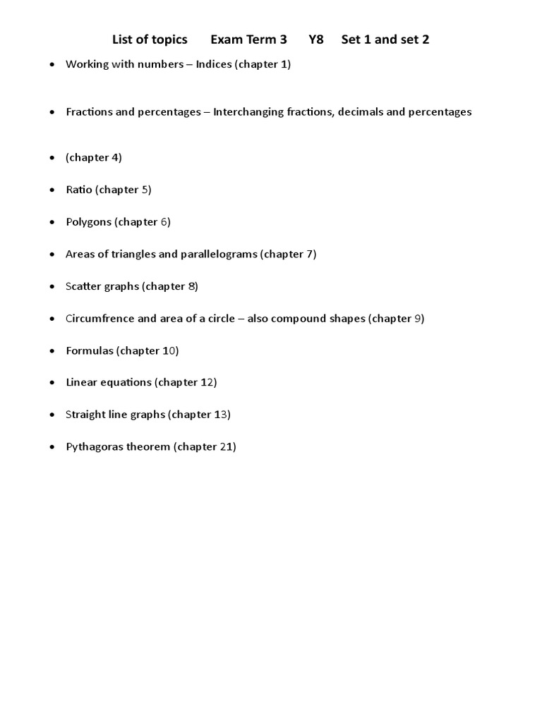 Y8 Term 3 Math Topics Overview | PDF