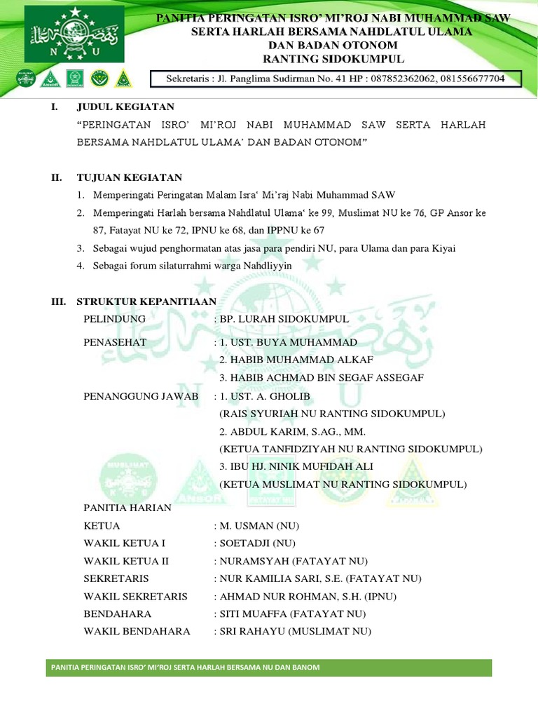 LPJ Harlah Nu Dan Isro' Mi'roj | PDF