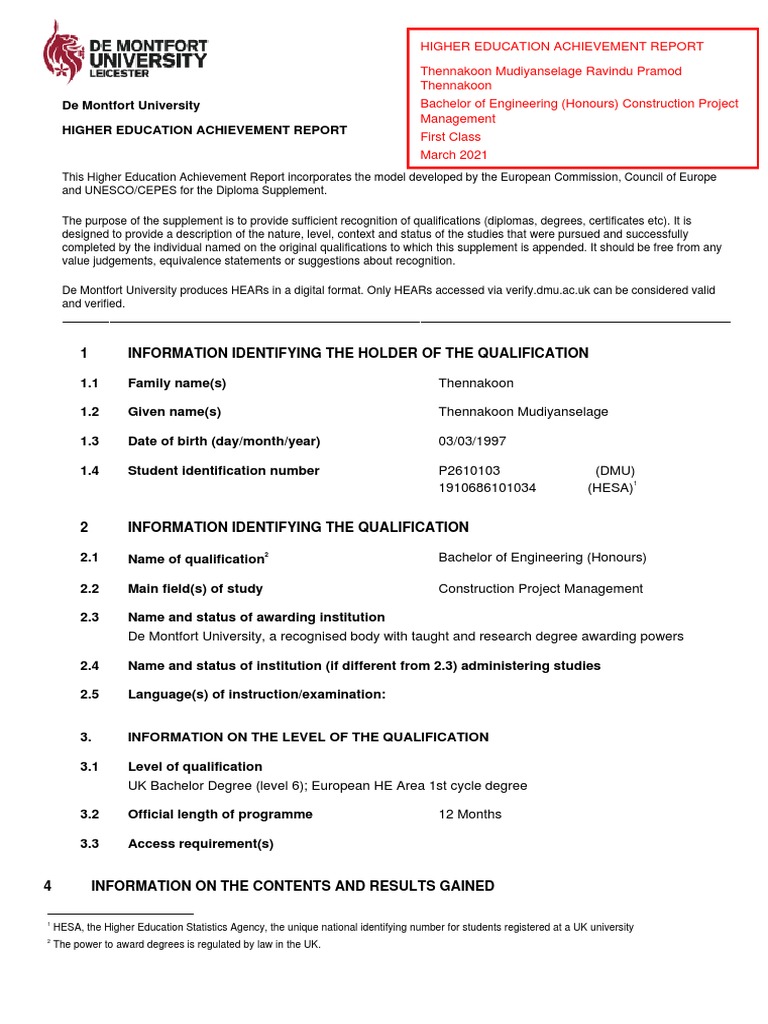 HEAR (Complete Transcript) | PDF | Academic Degree | Educational Stages