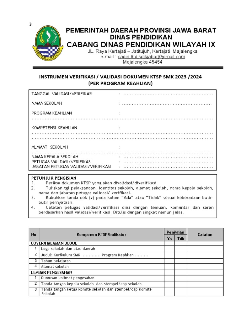 Instrumen Validasi KTSP SMK 2023 | PDF
