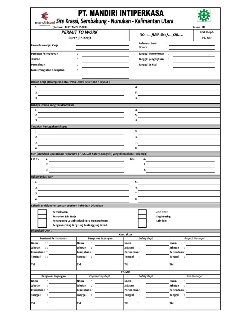 M.OHS.008 Form Ijin Kerja (PTW) | PDF