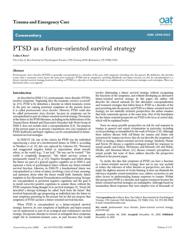 Ross, C. (2020) - PTSD As A Future-Oriented Survival Strategy ...