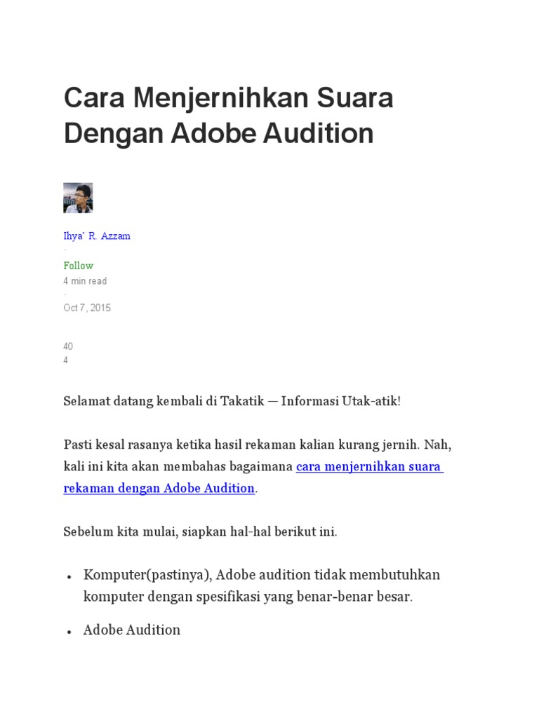 Cara Menjernihkan Suara Dengan Adobe Audition | PDF | Seni & Disiplin Bahasa