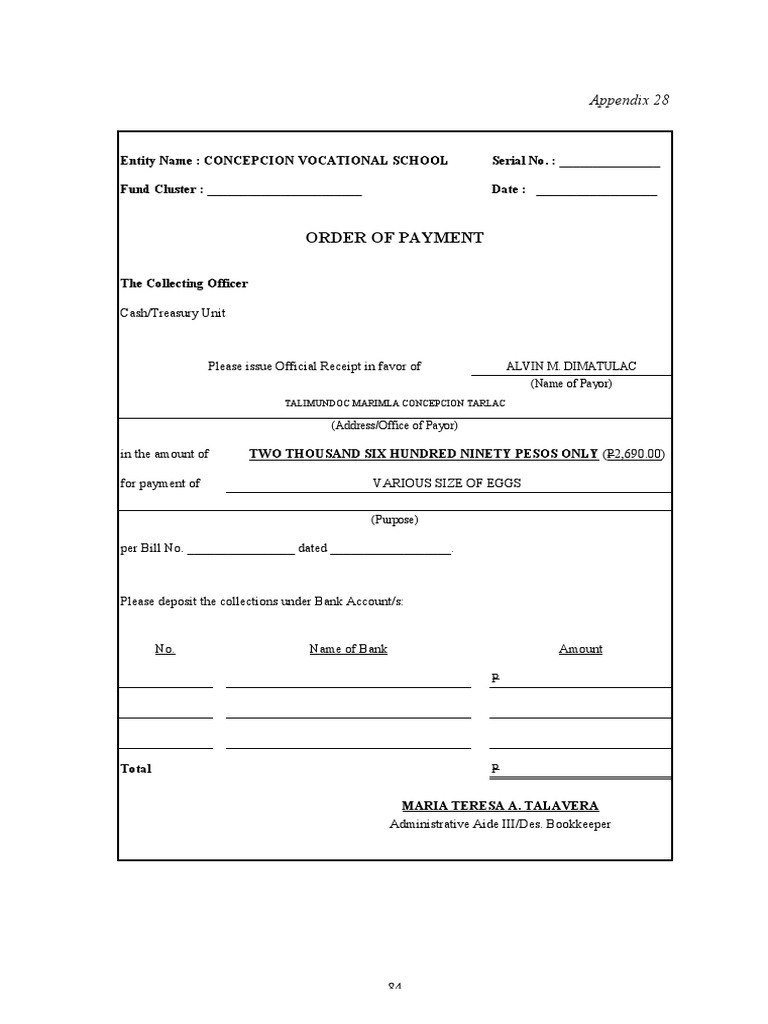 Appendix 28 Order of Payment | PDF