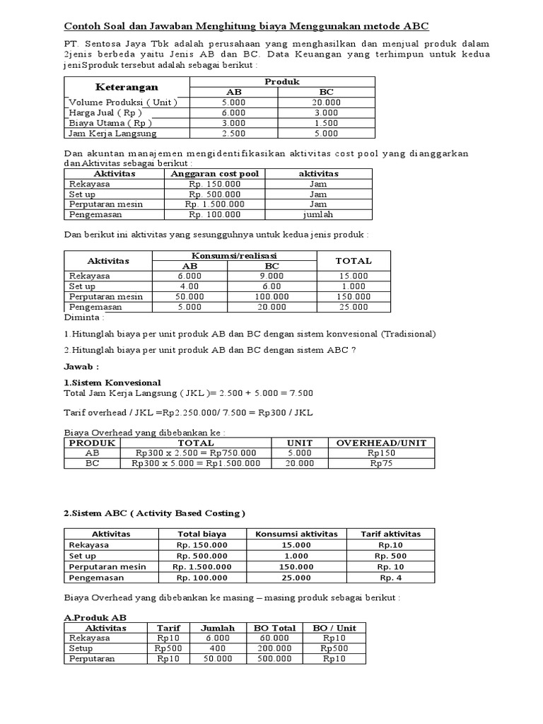 Contoh Soal Biaya Metode ABC | PDF