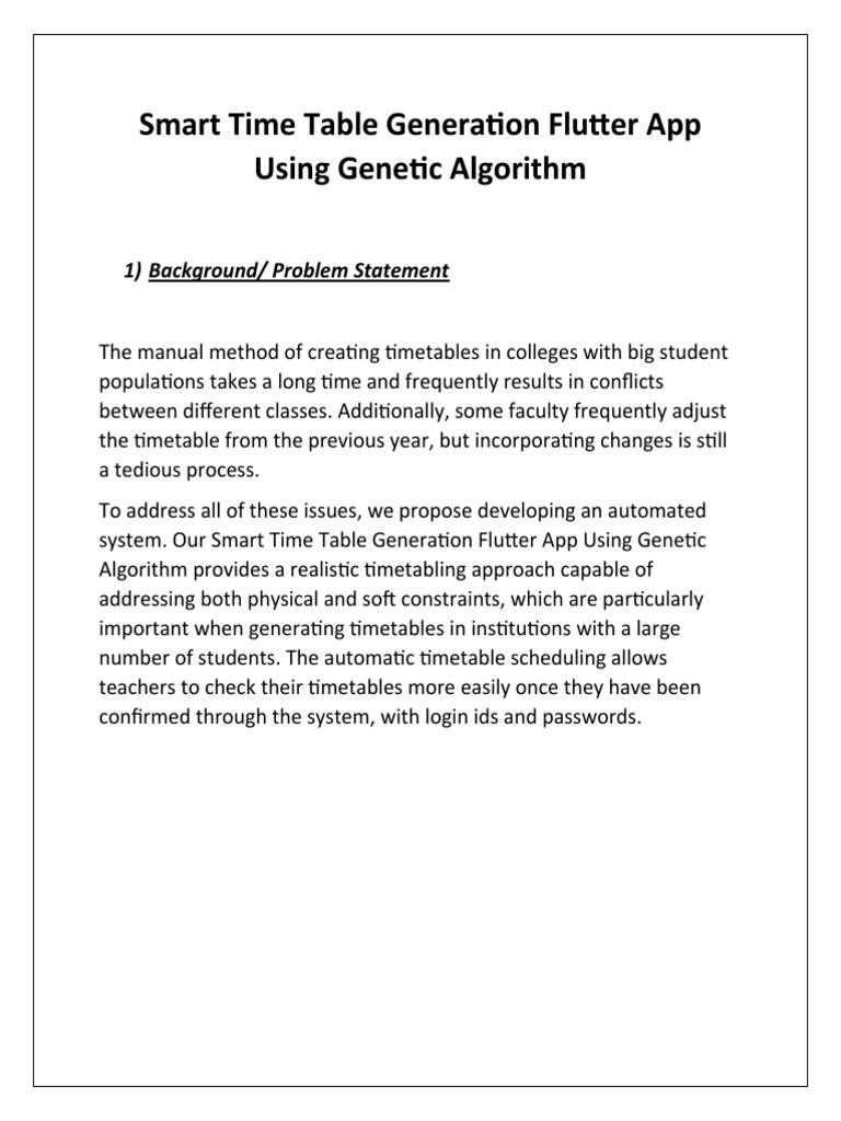 Smart Time Table Generation Flutter App Using Genetic Algorithm | Download Free PDF | Ios | Password