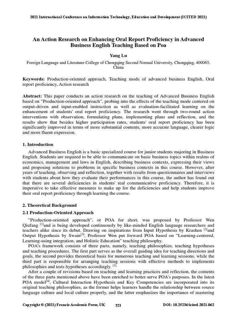 1 An Action Research On Enhancing Oral Report Proficiency in Advanced ...