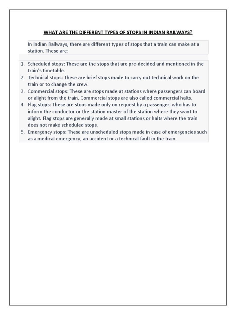 What Are The Different Types of Stops in Indian Railways | PDF