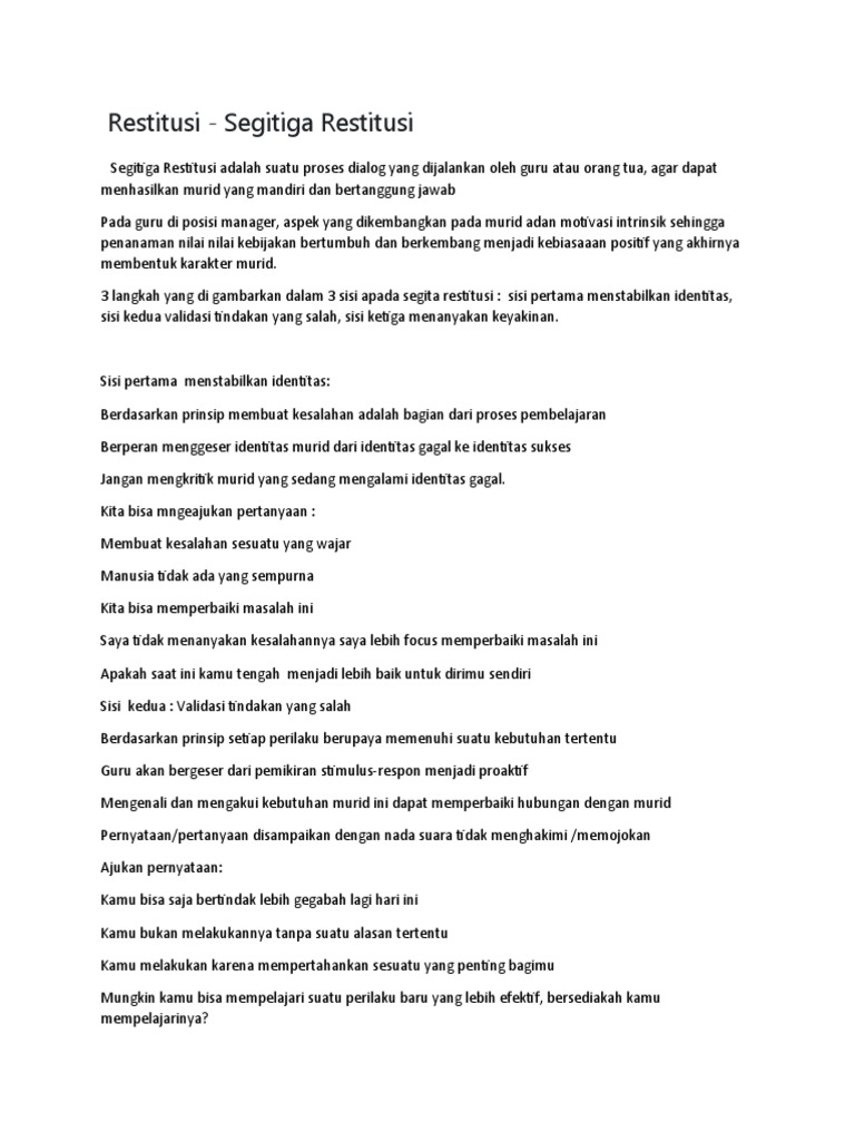Segitiga Restitusi: Proses Pembentukan Karakter | PDF | Karier ...
