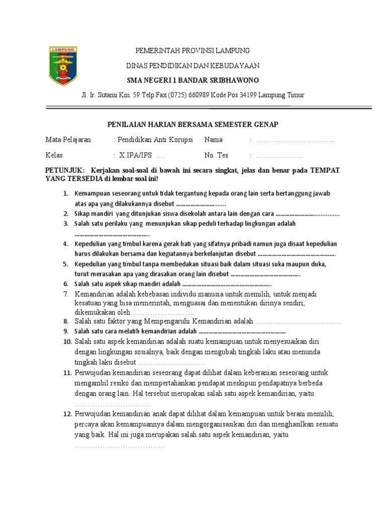 10 Soal PHB Pak Genap 2022 | PDF