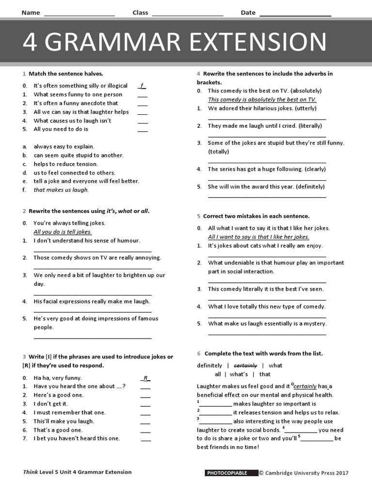 Think l5 Unit 4 Grammar Extension | PDF | Laughter | Jokes