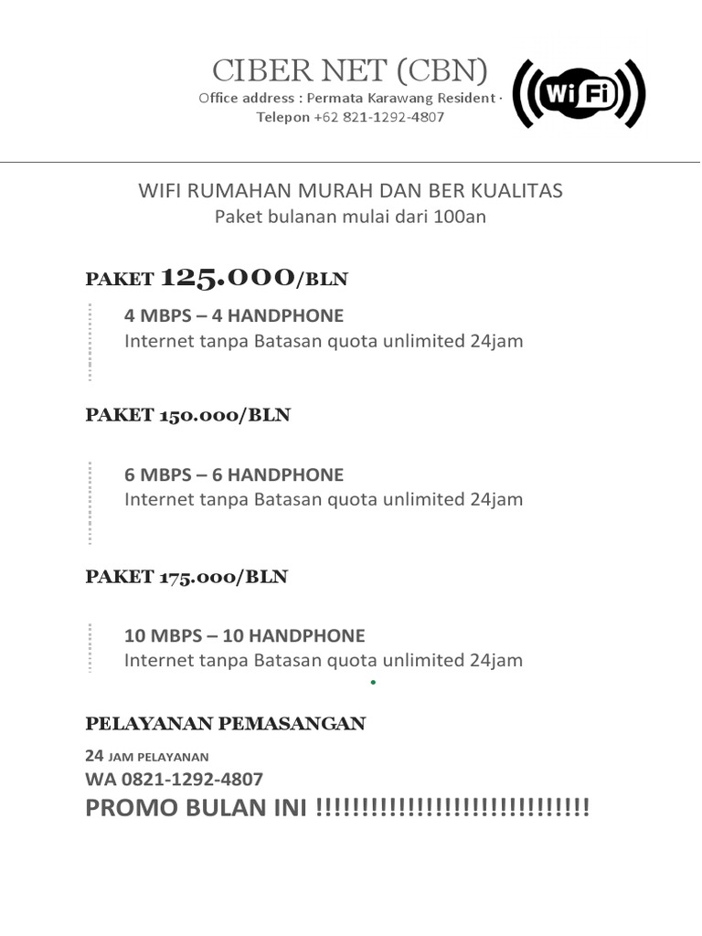 Brosur Paket Wifi CBN 2024 | PDF | Karier & Perkembangan | Bisnis