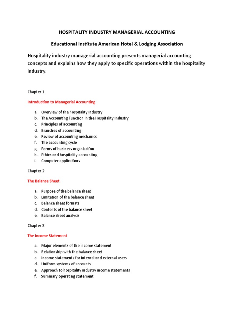 Managerial Accounting in Hospitality | PDF | Income Statement | Balance ...