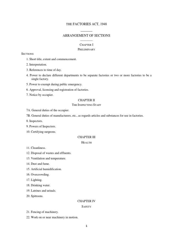 Factories Act 1948: Key Sections Overview | PDF | Engines | Machines