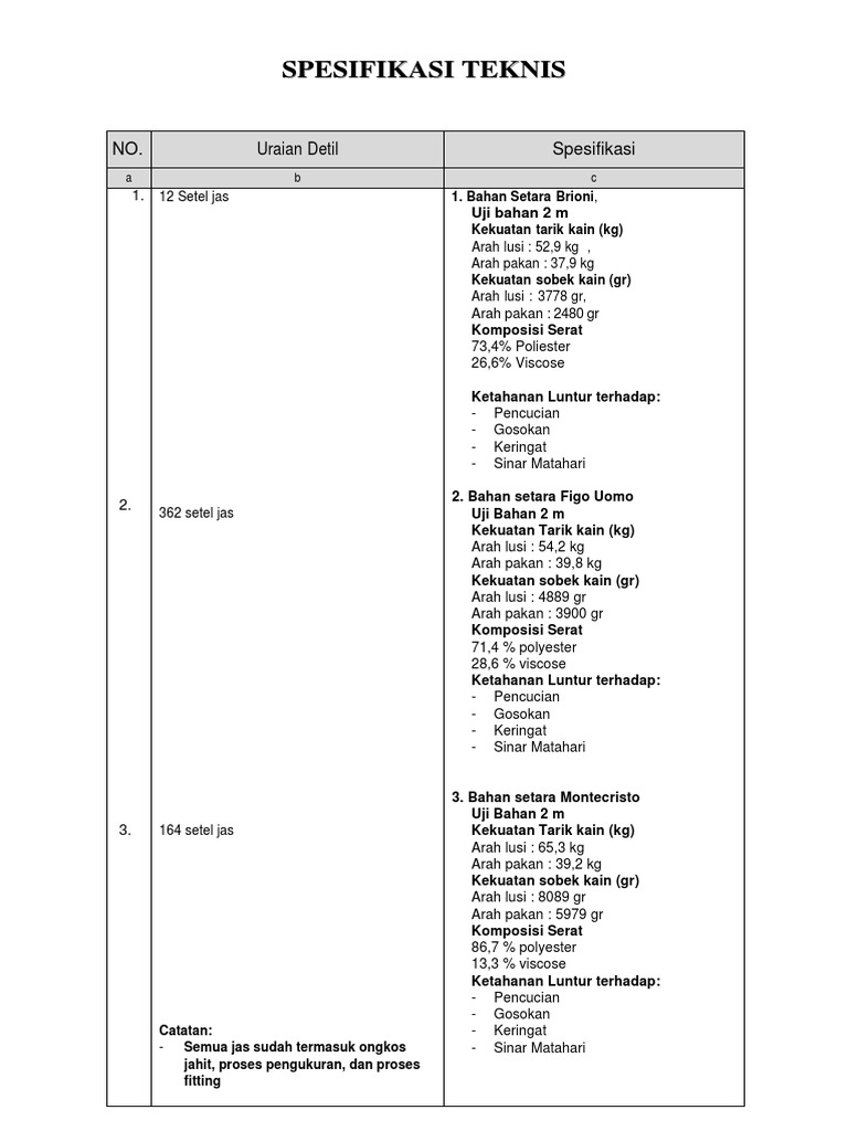 Spesifikasi Teknis Seragam PSL | PDF