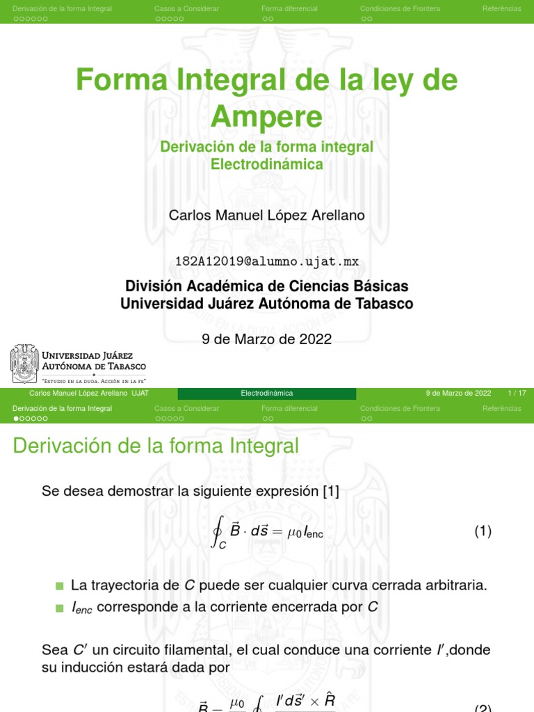 Derivación de La Forma Integral de La Ley de Ampere. | PDF | Integral | Física Matemática