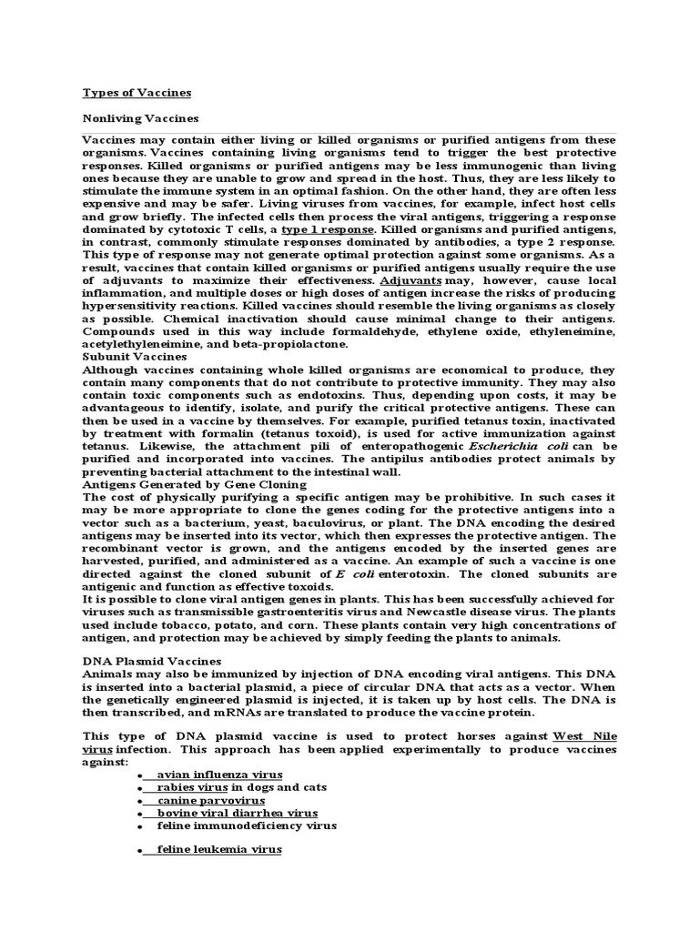 Types of Vaccines For Animals | PDF | Vaccines | Virus