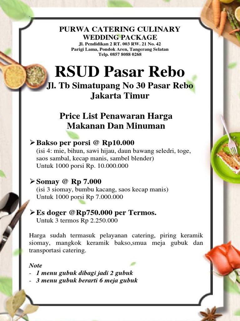 Purwa Catering Culinary Rsud Pasar Rebo | PDF