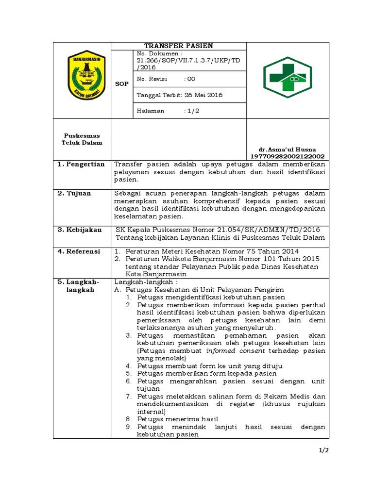 7.1.3.7 Sop Transfer Pasien | PDF | Sains & Matematika 7.1.3.7 Sop Transfer Pasien | PDF | Sains & Matematika